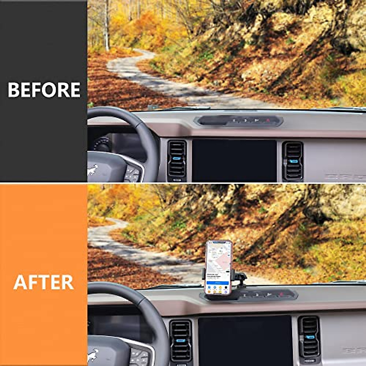 RERPRO Dash Phone Mount Holder for 2021 2022 2023 New Ford Bronco 2/4 Door Interior Accessories Dashboard Cell Phone Stand 360° Adjustable Smartphone Bracket Black