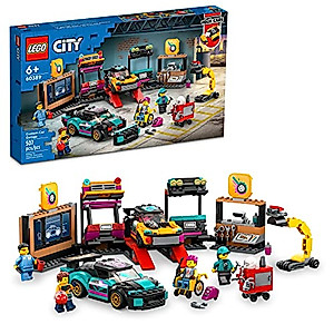 LEGO City Custom Car Garage, Toy Garage Building Set with 2 Customizable Cars, Pretend Play Mechanic Toy with 4 Mini Figures, Birthday Gift Idea for Boys, Girls, Kids Who Love Cars Age 6+, 60389