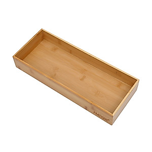 PRATIQUE Bamboo Drawer Organizer - Kitchen Utensil Organizer Silverware Tray Cutlery Holder，Office Desk Supplies and Accessories (15X5.9X2.6 inch)