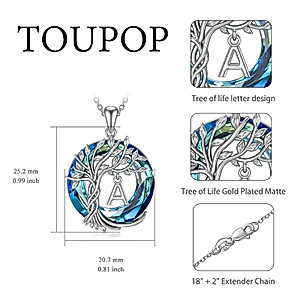 TOUPOP Necklace for Women Tree of Life Initial Necklace 925 Sterling Silver Initial A Letter Pendant Blue Circle Crystal Jewelry Anniversary Birthday Christmas Gifts for Women Wife Mom