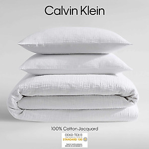 Calvin Klein - King Duvet Cover Set, Soft Cotton Jacquard Bedding, Crinkle Textured Home Decor (Washed Texture White, King)