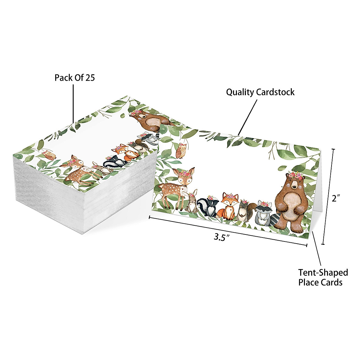 Table Place Card, Jungle Safari Animal Themed Tent Style Cards, Pack of 25 Half-Fold Reception Place Cards, Perfect for Baby Showers, Jungle Safari Birthday Party and Special Events A30