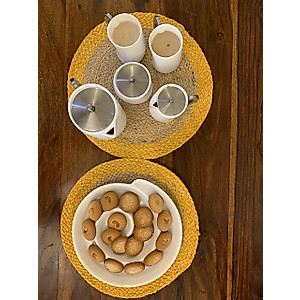 Nature4u 100% Jute Hand Braided Placemat Set of 4 Rustic Vintage Farmhouse Table top & Dining Table Round Placemat for Parties (14” Diameter, Natural Beige) Set of 4