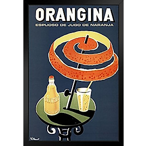 Bernard Villemot Orangina Vintage Orange Drink Advertising Ad Orange Peel Umbrella Black Wood Framed Poster 14x20