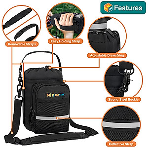 SUN CUBE Water Bottle Carrier with Strap, Insulated Water Bottle Carrier Bag with Phone Pocket Pouch, Sleeve Sling Purse Crossbody Bottle Holder for Walking, Sports, Hiking Accessories, Black 64oz