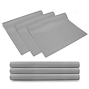 3 Rolls EVA cabinet liner, Non-slip Shelf Liners for kitchen Cabinets, Waterproof Cupboard Drawer Cushion Mats, DIY Multipurpose Antifouling Pads,17.7"x59"-Transparent