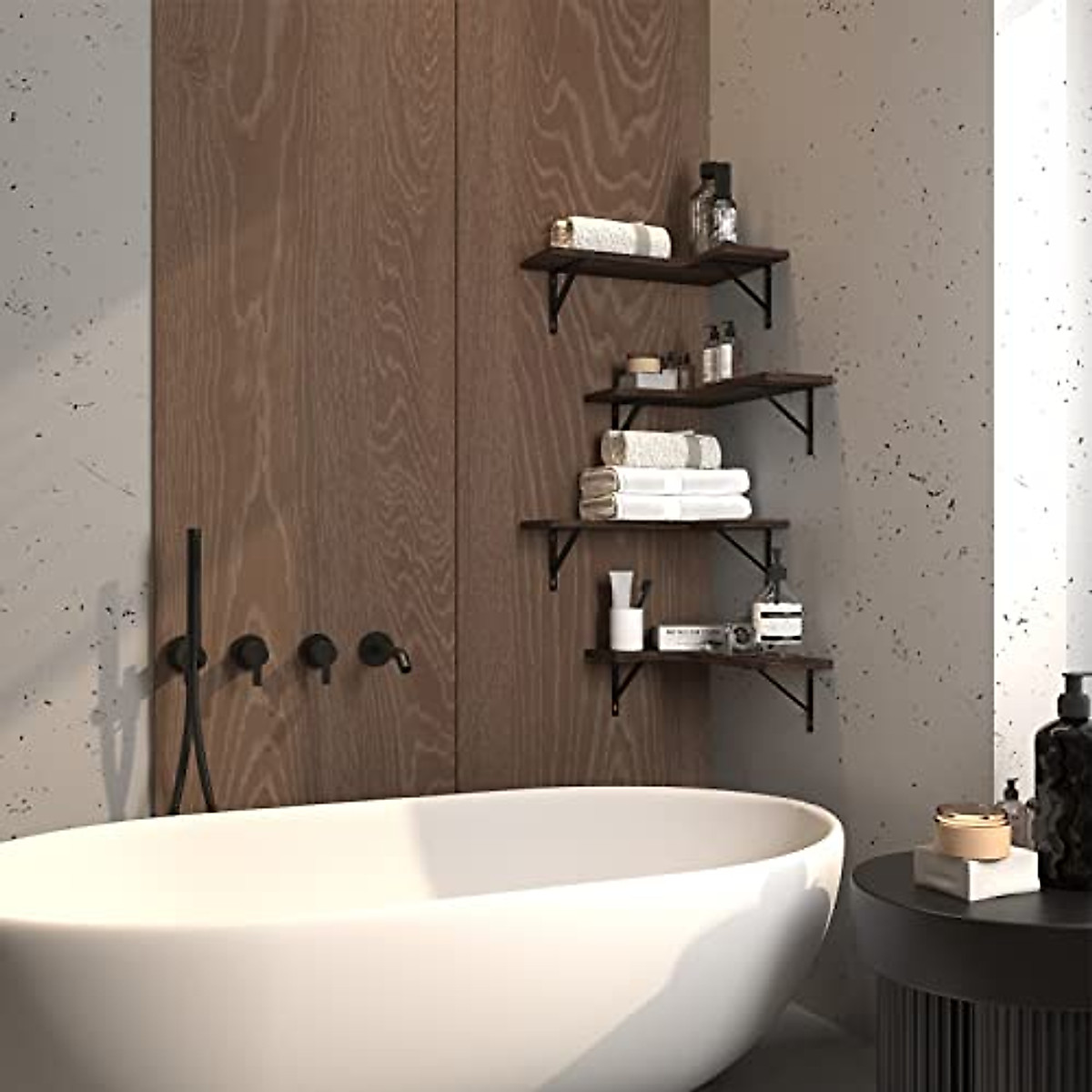 Corner Floating Shelves Set of 4, Rustic Corner Shelf Wall Mounted Organizer Displays Storage Rack, Wood Wall Shelf for Bedroom Kitchen Living Room Bathroom Office