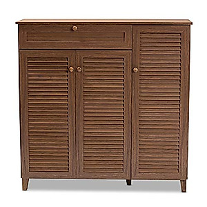 Baxton Studio Coolidge Wood 11-Shelf and Drawer Shoe Cabinet in Walnut Brown
