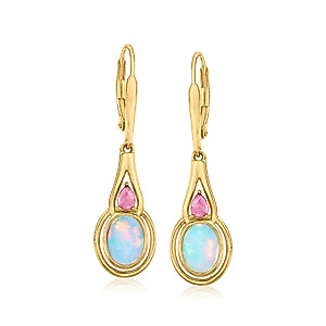 Ross-Simons Ethiopian Opal and .30 ct. t.w. Pink Tourmaline Drop Earrings in 18kt Gold Over Sterling