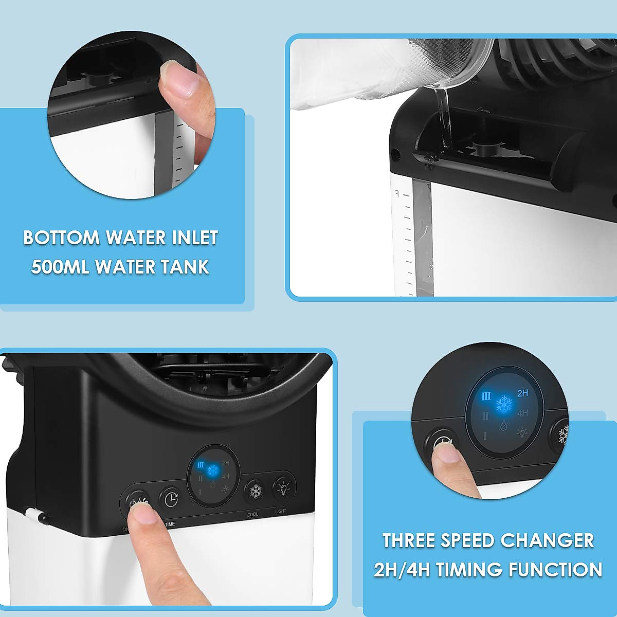 YouGottaIt Portable Air Conditioner, Rechargebable Evaporative Air Cooler with Humidifier, Timing & Oscillation Function, Personal Air Conditioner Fan for Small Room Office Camping Car Bedroom, White