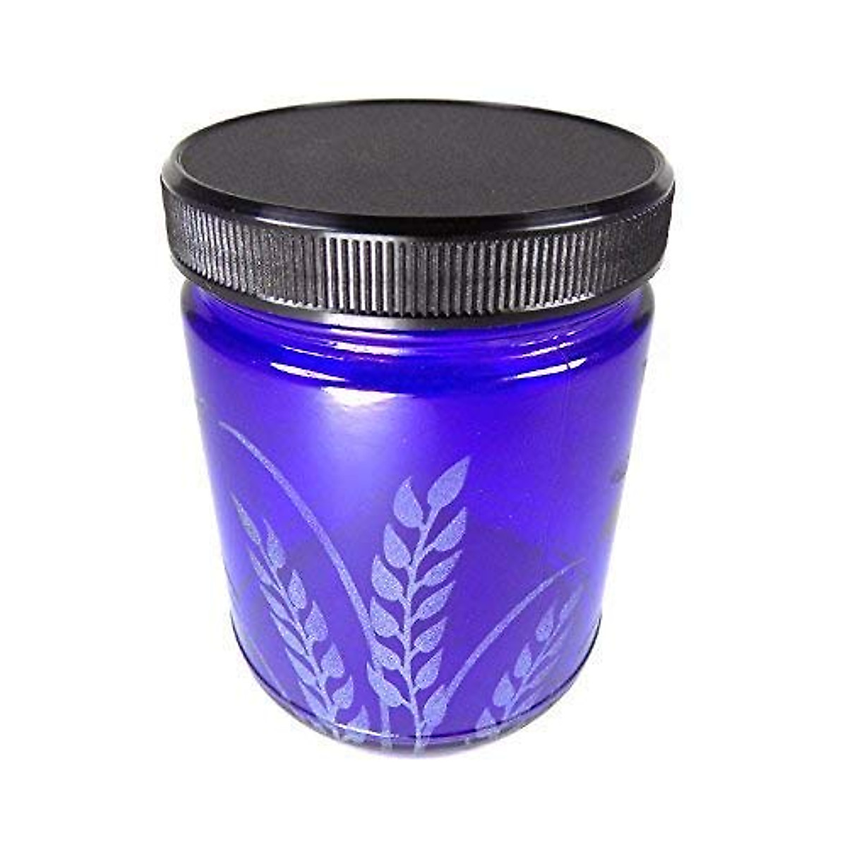 IncisoArt Hand Etched Decorative Jar Permanently Sandblasted (Sand Carved) Glass Handmade Custom Canister Screw-Top Lid (9 Ounce, Cobalt Blue Dragonfly Grass)