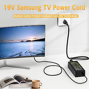 19V Power Cord for Samsung TV 32" UN32J4000, UN32J4000AF, UN32J400DAF, UN32J400DAFXZA, UN32J5205, UN32J5205AF, UN32J5205AFXZA, UN32J5003, UN32J5003AF; Model A4819-FDY, BN44-00835A Power Supply Cord