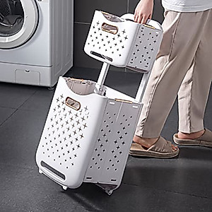 Cabilock Laundry Hamper Laundry Laundry Collapsible Laundry Baskets Double Layer Laundry Basket Bathroom Clothes Storage Basket Storage Shelf Kitchen Shelf Fruit Stand with Wheel for Home Hamper
