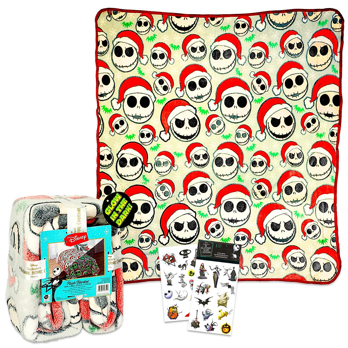 Nightmare Before Christmas Throw Blanket - Jack Skellington Blanket Kids Bundle Includes 60" x 90" Nightmare Before Christmas Throw Plus Stickers | Nightmare Before Christmas Blanket for Kids