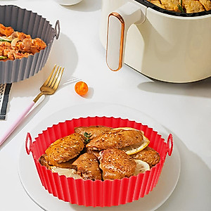 Air Fryer Liners Reusable-8 Inch Air Fryer Silicone Pot，Silicone Air Fryer Basket,Easy to Clean Round Tray for 3.6 To 6.8QT for Air fryer Oven Accessories（Gray+Red)