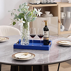 YAMILAN-17 x12 Serving Tray with Gold Polished Metal Handles,Decorative Tray for Coffee Table,Ottoman Tray for Living Room,Modern Elegant Rectangle Leather Trays for All Occasions/Devilfish/Blue