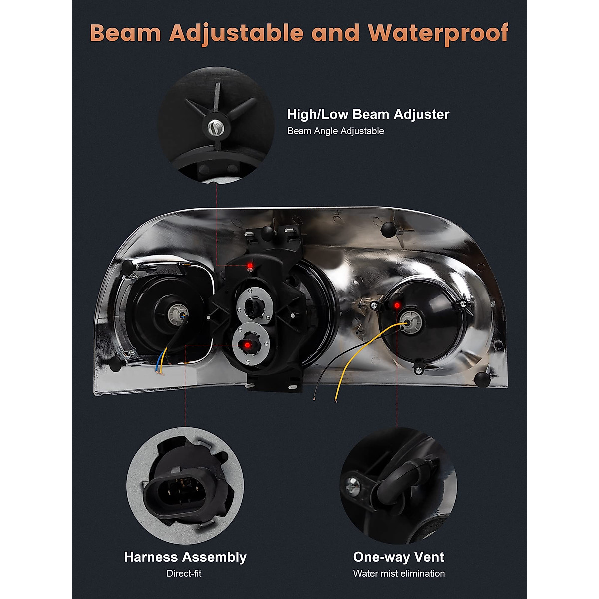 Avsty Headlights Assembly for Freightliner Century 2004 2005 2006 2007 2008 2009 2010 2011 2012 2013 2014 2015 Headlamp(Chrome)