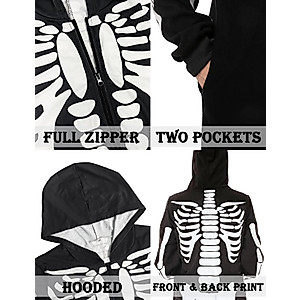 CYCLAMEN Skeleton Halloween Costume for Adults Couples Skeleton Onesie Jumpsuit Pajamas with Hood Family, for Women, S