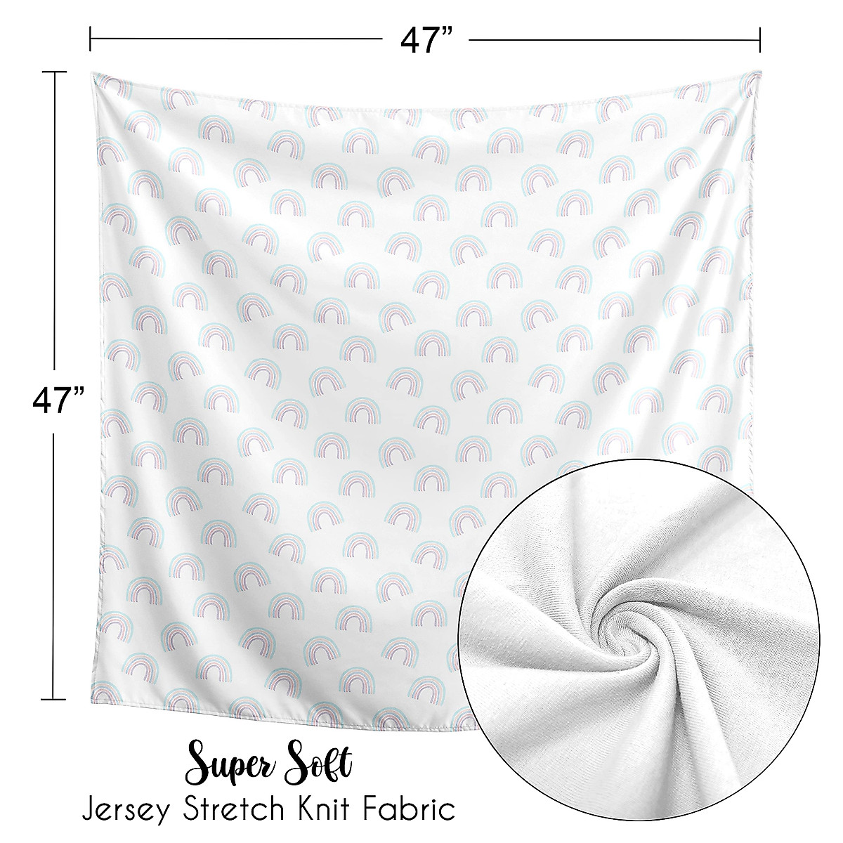 Sweet Jojo Designs Pastel Rainbow Girl Swaddle Blanket Jersey Stretch Knit for Newborn or Infant Receiving Security - Blush Pink, Purple, Teal, Blue and White