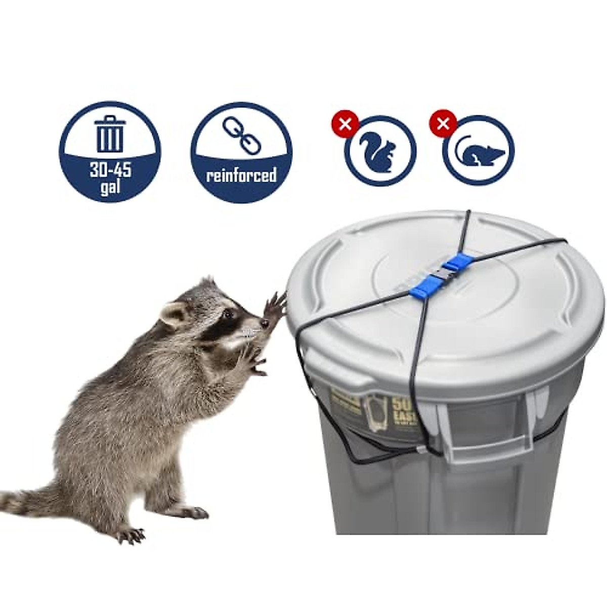 KiinHome Trash Can Lock (2 Pack) Bungee Cord for Outdoor Garbage Can Lid, Animal Proof Garbage Lid Lock (Works for Dogs, Bears, Raccons), Heavy Dutty Elastic Strap. (Trash Can NOT Included)