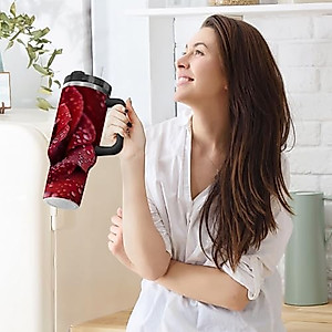 FRCSDIY Beautiful Rose Insulated Tumbler with Handle and Straw Lid,30oz Leakproof Stainless Steel Cup BPA-Free Water Bottle