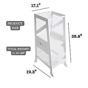 Toddler Standing Tower-Kitchen Step Stool for Toddlers with Message Boards and Safety Rail-3 Adjustable Heights Stool, Toddler Kitchen Helper-Removable, Anti Slip Stool for Bedroom, Bathroom (White)