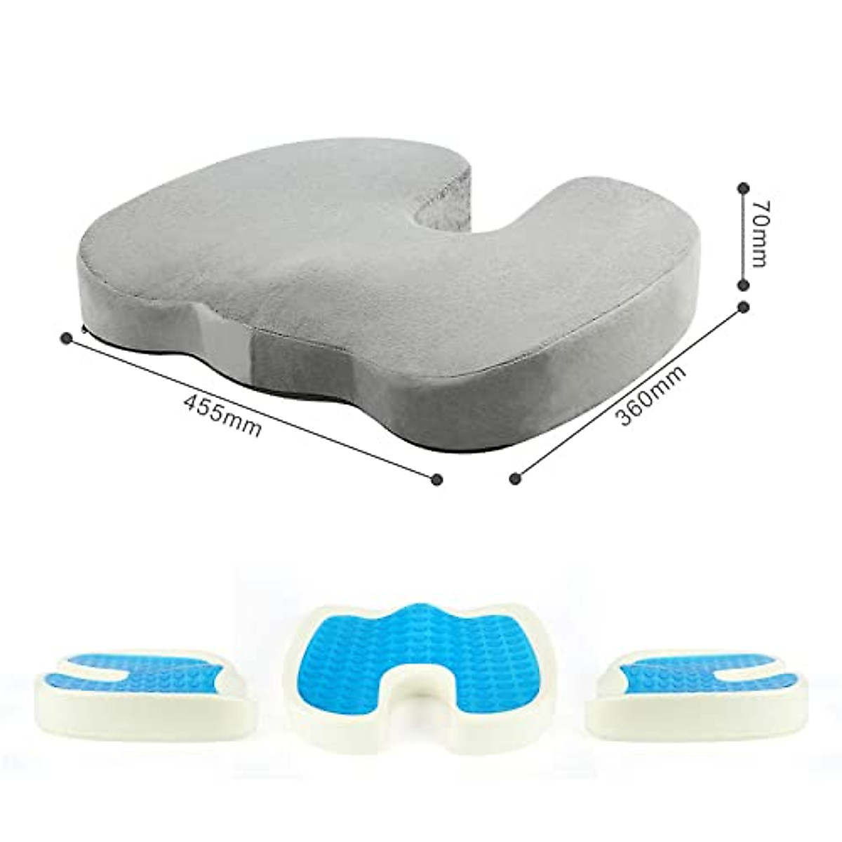 LLLY-Summer Cool Memory Foam Seat Cushion-Gel Buttocks Seat Cushion-Pain Relief,Pressure-Suitable for Office Chair Sedentary,Car-Gray