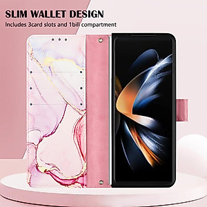 COTDINFOR Case for Samsung Galaxy Z Fold 5 Wallet Case for Women, Galaxy Z Fold 5 Case with Card Holder Luxury Leather with Kickstand Protective Case for Samsung Galaxy Z Fold 5 5G Marble Rose Gold