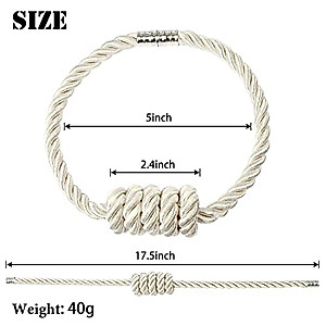 BEL AVENIR Magnetic Curtain Tiebacks, Decorative Drapery Holdbacks Modern Woven Tie-Backs with Exquisite Knot (Beige, 2 Pack)