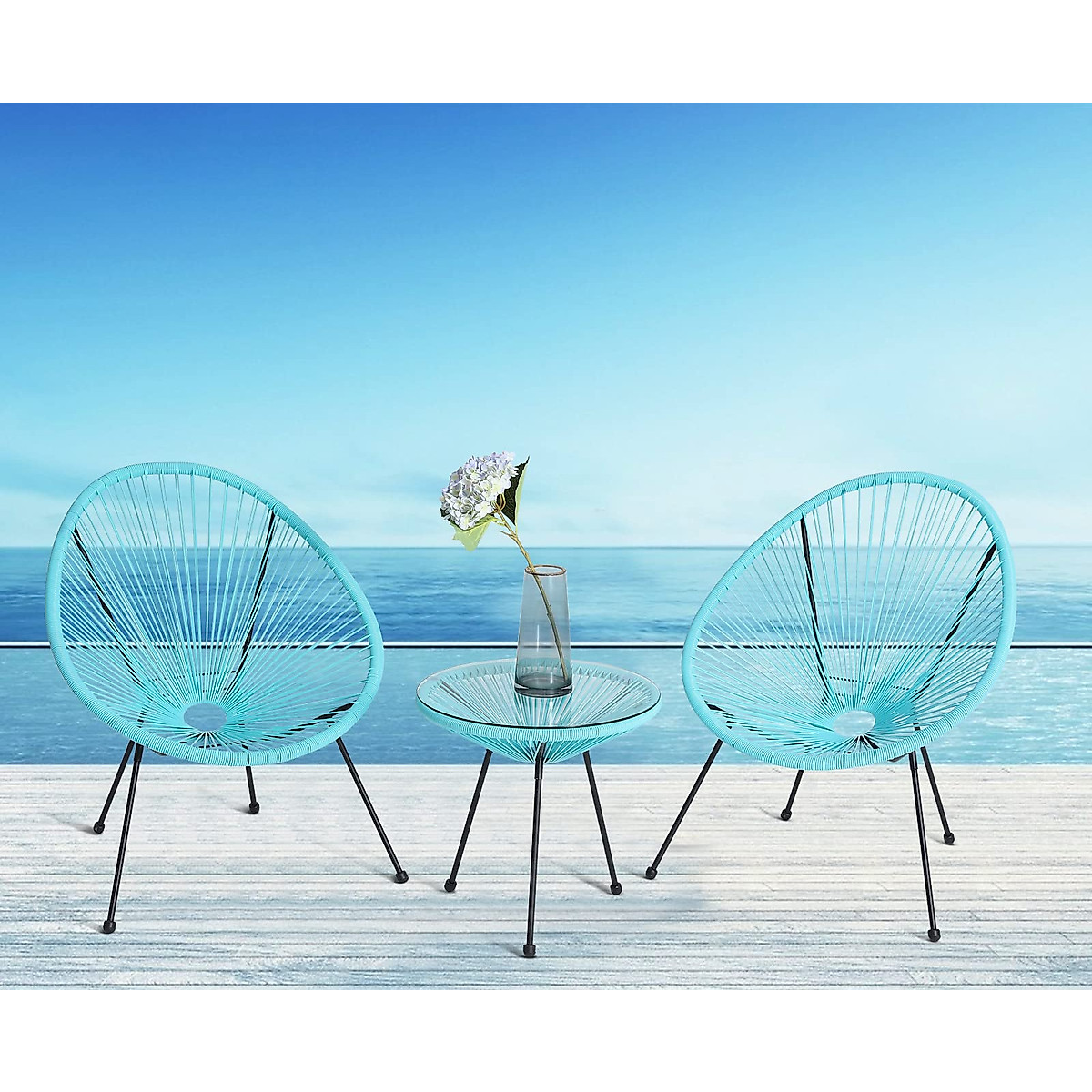 ABCCANOPY 3-Piece Patio Furniture Set,Acapulco Chair Conversation Bistro Set, Indoor&Outdoor All-Weather Patio Furniture Sets with Glass Top Table