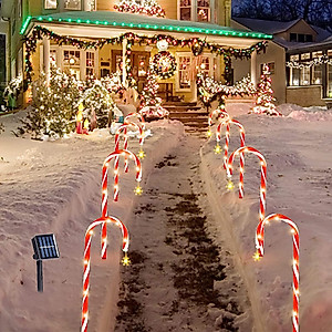 CENGNIAN Solar Garden Lights Outdoor Decor, Candy Cane Outdoor Landscape Lights 15in, 8 Pack LED Lighted Christmas Path Lights String End-to-End Plug in Waterproof Outside Candy Xmas Decorations