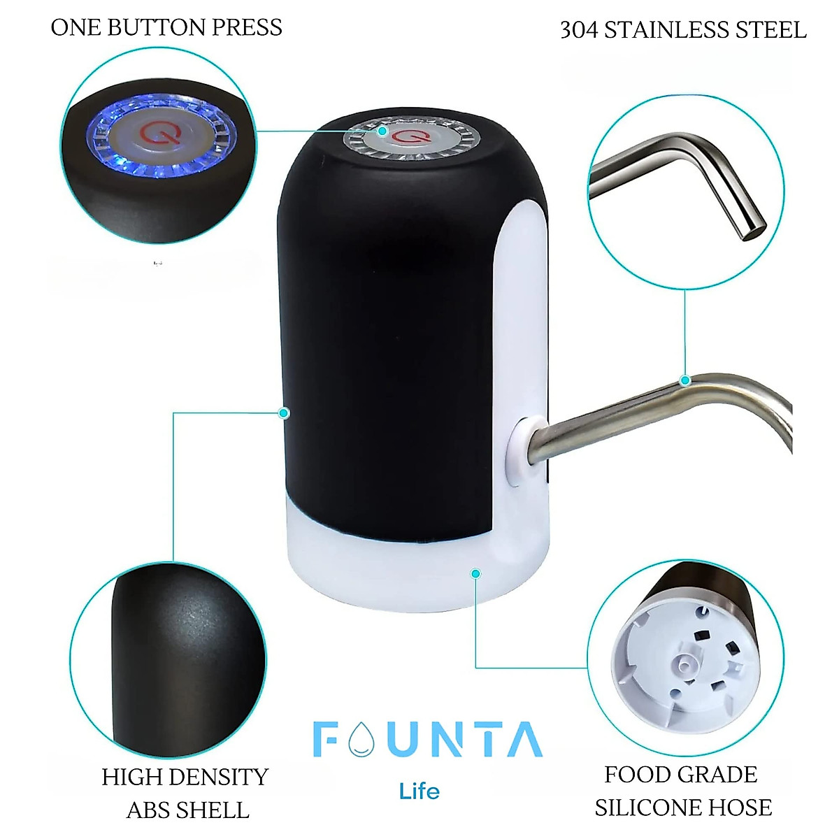 Electric Water Dispenser Pump - Food Grade Pump Pressurized for Easy Dispensing - Battery Powered Water Dispenser Compatible w/ 2-5 Gallon Water Bottles - Ideal for Home/Office/Camping Use