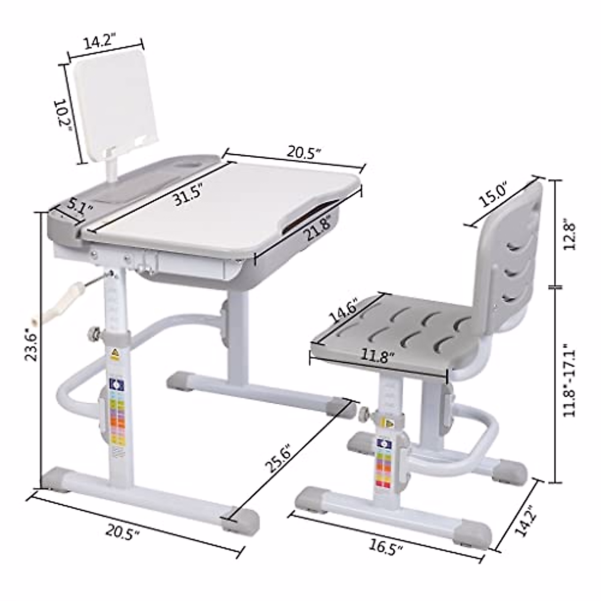 DCOT Desk and Chair Set Height Adjustable Student Study Table Books and Reading Shelves for School Boys and Girls (Color : E, Size : As Shown)