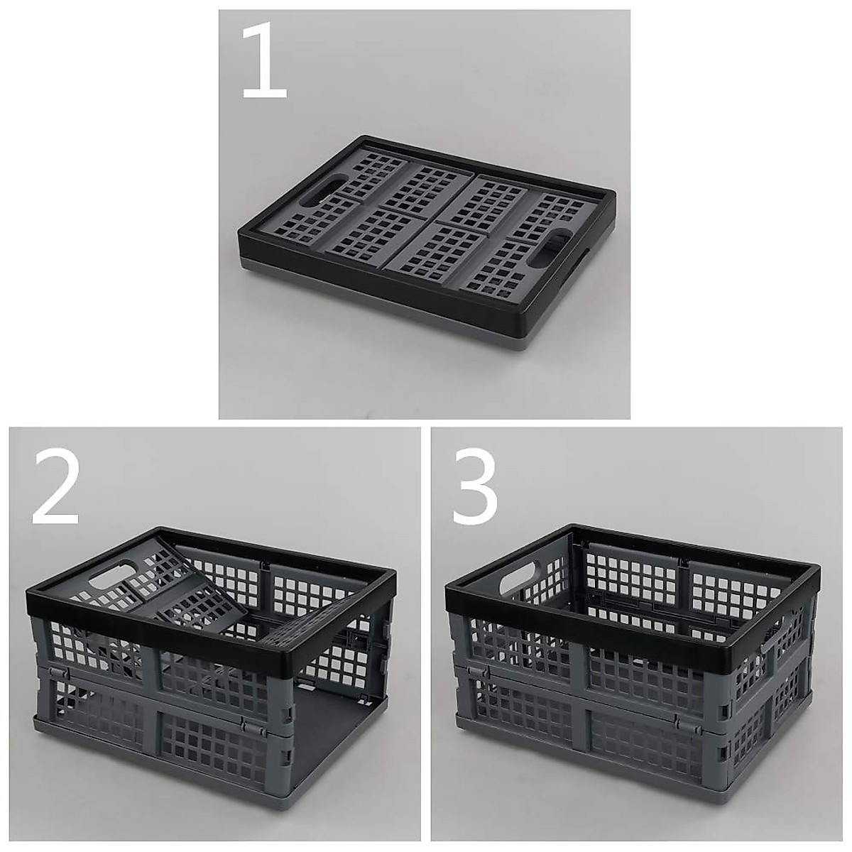 Hommp 4-Pack 15 L Plastic Collapsible Storage Crates, Stackable Storage Folding Crates