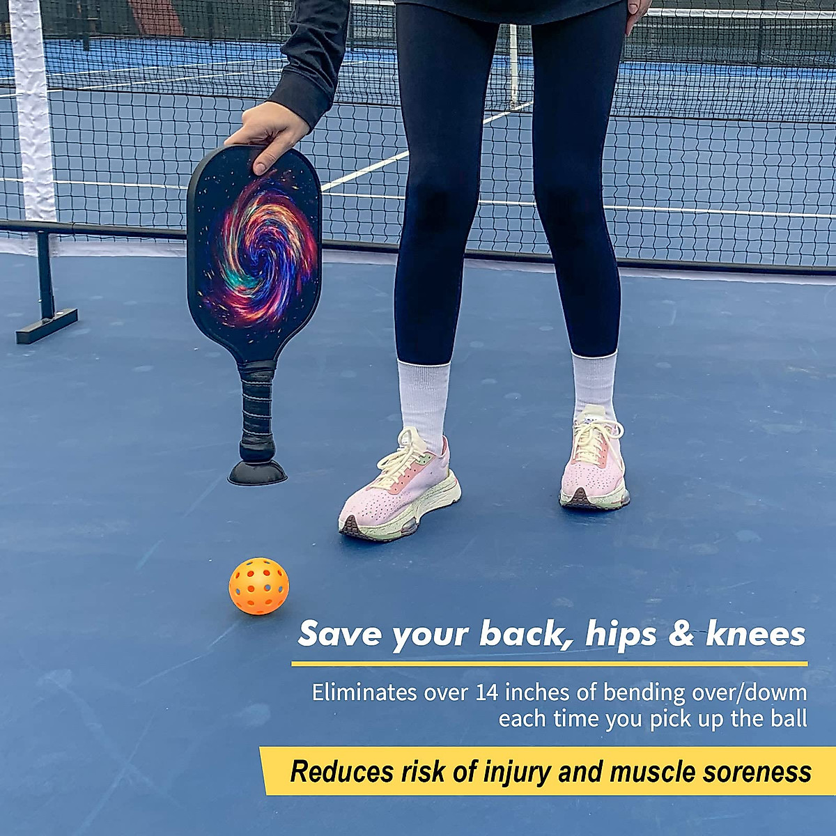 Pickleball Ball Retriever, Silicone Pickleball Ball Accessory to Pick Up Balls Without Bending Over, Fits All Standard Paddles & Easy Instal Attaches to Pickleball Paddles Bottom Black, Pack of 2