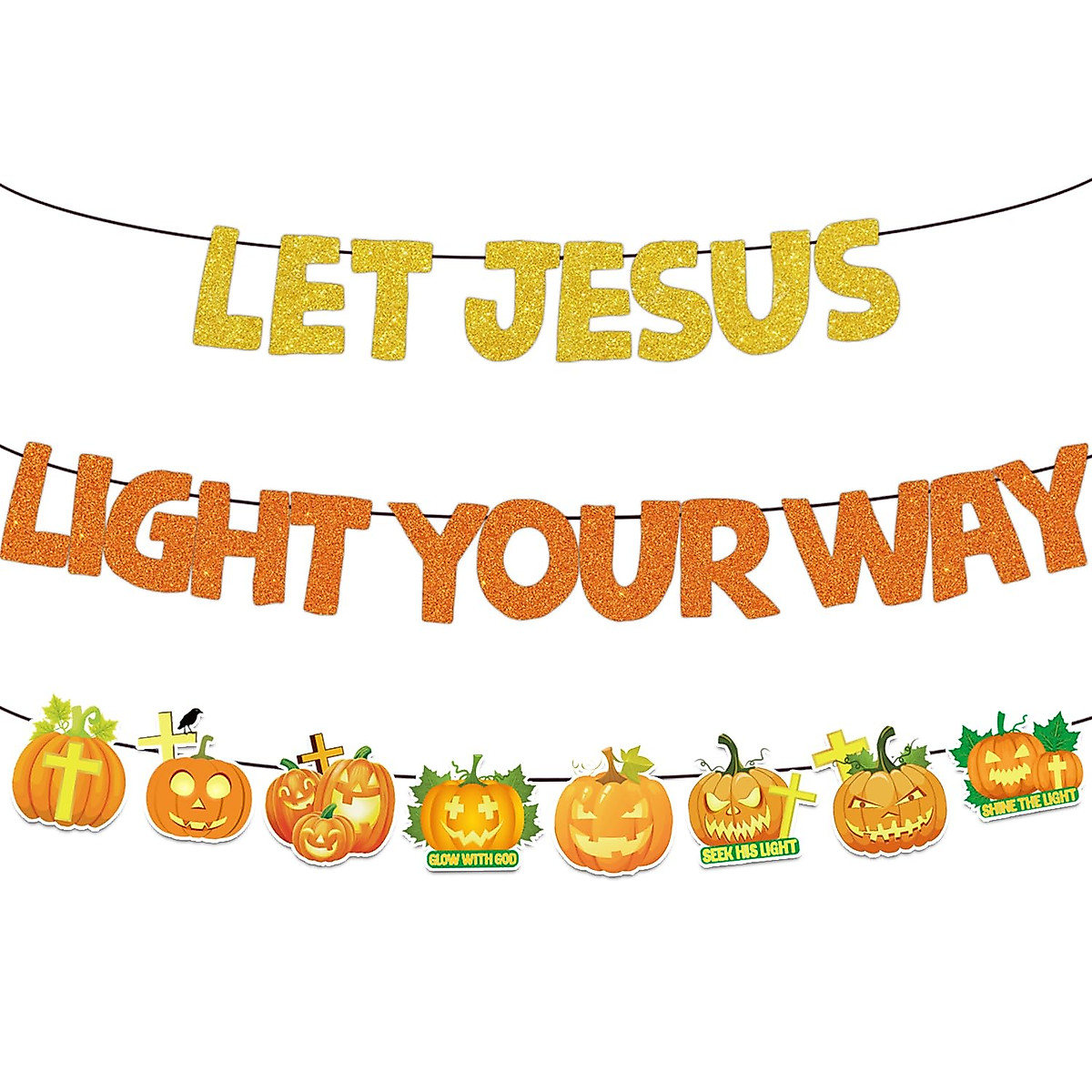 Christian Halloween Decorations Banner, Let Jesus Light Your Way Halloween Party Banner, Religious Halloween Party Banner Trunk or Treat Decorations for Church Christian Halloween Pumpkin Garland