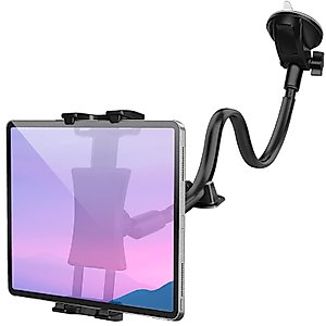 Car Dashboard Windshield Tablet Mount, 13" Long Arm Gooseneck, 360° Flexible Window Suction Cup Holder for Truck SUV, for iPad Pro 12.9/11/10.5/9.7/Air/Mini 6 5 4, Samsung Galaxy, 4.7"-12.9" Tab&Phone