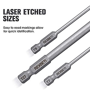 REXBETI 12 Piece Torx Head Screwdriver Bit Set, 1/4 Inch Hex Shank S2 Steel Magnetic 3 Inch Long Drill Bits, T5-T40 (Torx Head)