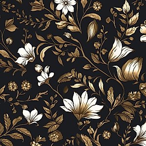 BOKEBEVE Vintage Peel and Stick Wallpaper Retro Floral Contact Paper Leaves Boho Wall Paper for Backsplash Tabletop Removable Waterproof Home Decor Black Gold Yellow 17.5 x 393.5In