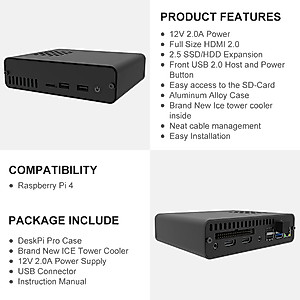 GeeekPi DeskPi Pro V2 2.5'' SATA HDD/SSD NAS Storage Kit for Raspberry Pi 4, Set-Top Box with ICE Tower Cooler & Power Supply for Raspberry Pi 4 Model B (NOT Include Raspberry Pi Board)