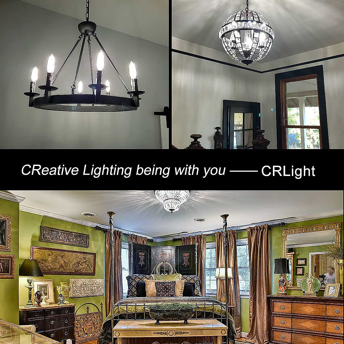 CRLight 10W High Brightness Dimmable LED Candelabra Bulb 5200K Daylight White, 90W Equivalent 900LM E12 LED Bulbs, Upgraded Lengthened B11 Clear Glass Chandelier Light Bulbs, 4 Pack