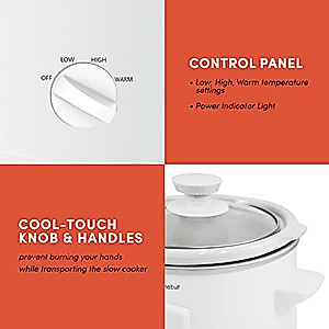 Elite Gourmet MST-250XW# Electric Slow Cooker Ceramic Pot, with Adjustable Temp, Entrees, Sauces, Soups, Roasts, Stews & Dips, Dishwasher Safe (1.5 Quart, White)