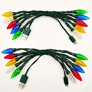 2 Pack KBG LED Christmas Lights Charging Cable, USB Charger Cord Multicolor 10LED 50inch Compatible with Phone 5,5s,6,6plus,6s,6s Plus,7,7plus,8,8plus,X,XR,XS,XS Max,11Pro Max,SE etc (2PCS)