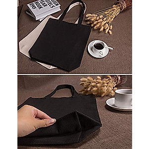 Lily queen Natural Canvas Tote Bags DIY Reusable Shopping Grocery Bag (Black - 6 Pack)