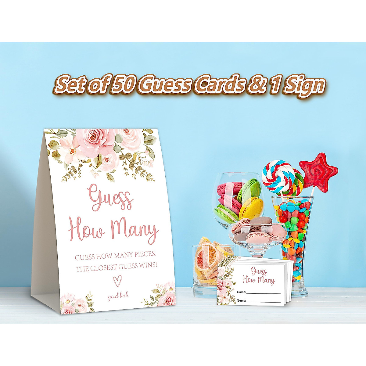 Boho Shower Game,Guess How Many,Baby Shower Games,Wedding Shower Games,Baby Shower Decorations Gender Neutral,Bridal Shower Decoration,Birthday Party Game,50 guess Cards & 1 Sign -12