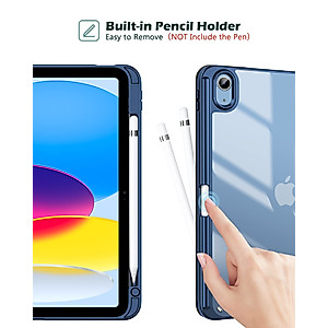 ProCase for iPad 10th Generation Case with Pencil Holder 2022 10.9 Inch, Clear Back iPad 10 Case, 10th Gen iPad Case for A2696 A2757 A2777 -Navy