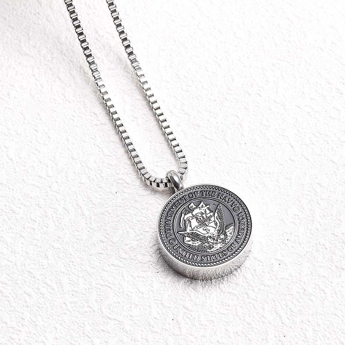 XSMZB Memorial Urn Necklace for Ashes Stainless Steel USA Navy/Air Force/Army Cremation Ashes Jewelry Keepsake Urn Pendant(Navy)