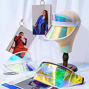 10 Pack Sun Visor Hats Women Colored Beach Golf Cap and Holographic Zipper Fanny Packs PVC Clear Waist Bag for Outdoor Sports Festivals Party Concerts