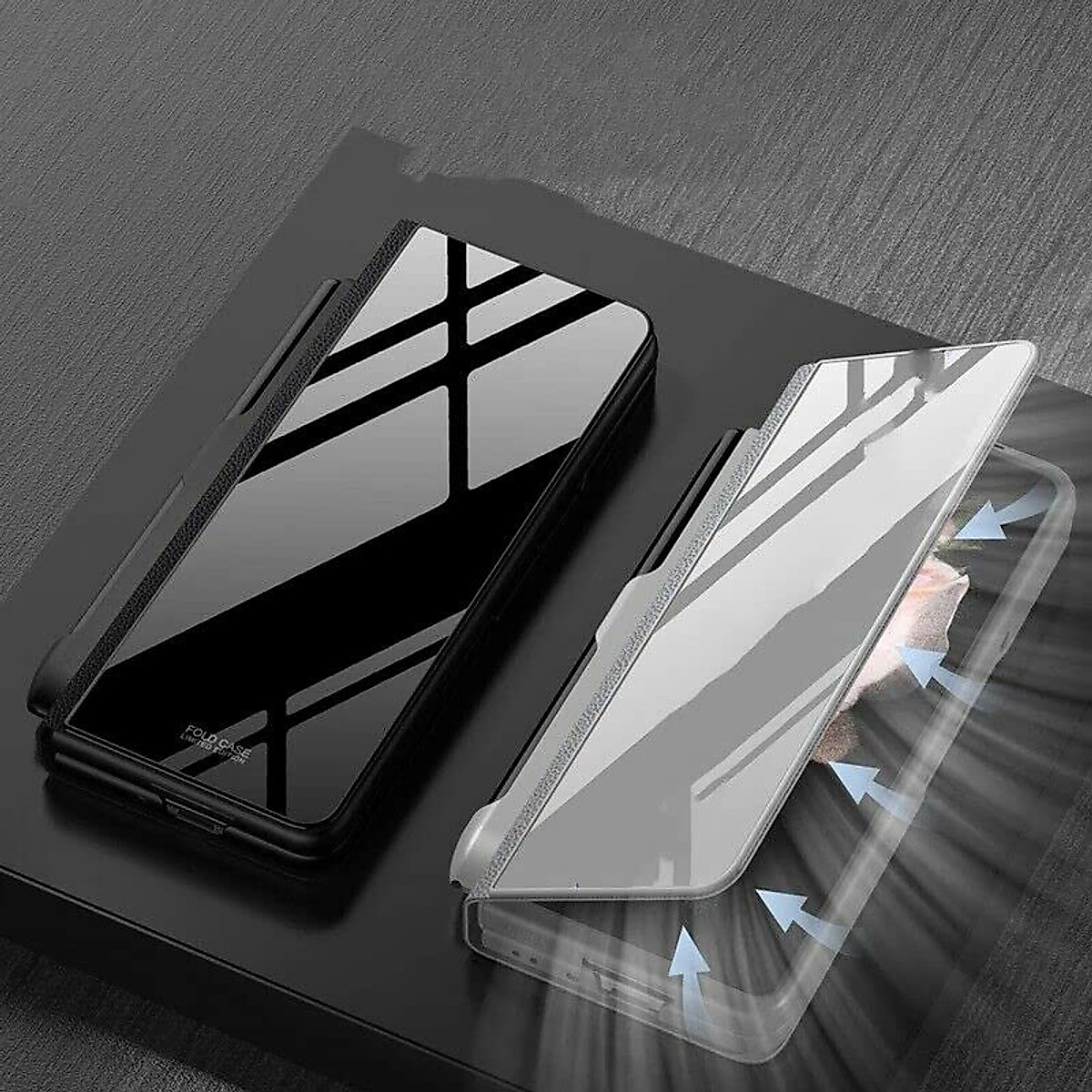 EAXER for Samsung Galaxy Z Fold 3 5G Case, Glass Material W/S Pen Slot Luxury Shockproof Anti-Slip Glossy Glass Flip Phone Case Cover (Checkerboard Brown)