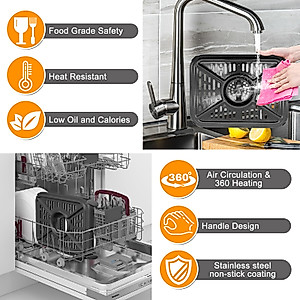 2 Pieces Air Fryer Grill Pan for Ninja Foodi DZ550 DualZone Air Fryers, Replacement Air Fryer Crisper Plate Grill Plate Tray Accessories with Rubber Bumpers, Dishwasher Safe